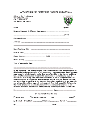 Fillable Online APPLICATION FOR PERMIT FOR FESTIVAL OR CARNIVAL Fax ...
