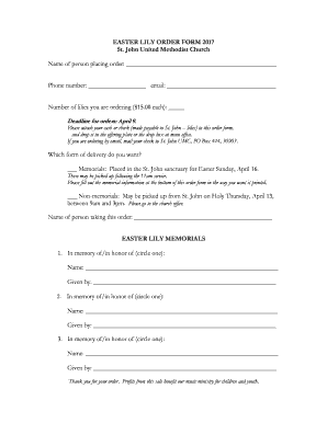 Fillable Online easter lily order form 2005 - St. John United Methodist ...