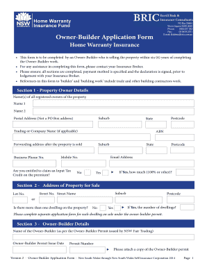 Fillable Online Owner-Builder Home Warranty Application form V2 ...