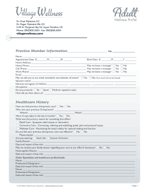 Fillable Online Village Wellness Adult Intake Forms Fax Email Print ...