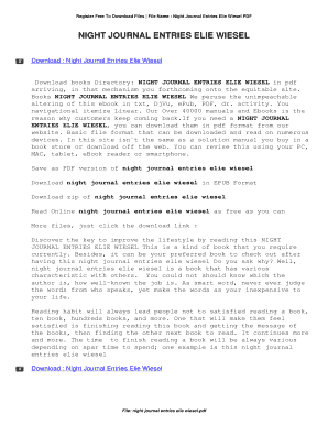 Fillable Online Night Journal Entries Elie Wiesel. Night Journal ...