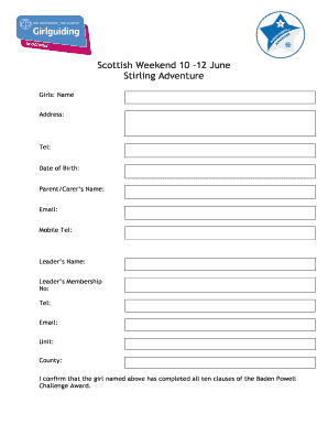 Fillable Online Netherurud Booking Form. Girlguiding Scotland ...