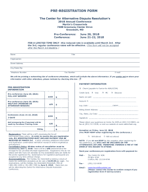 Fillable Online PRE-REGISTRATION FORM - natlctr4adr.org Fax Email Print ...