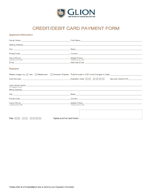 Fillable Online CREDIT/DEBIT CARD PAYMENT FORM - Hospitality Management ...