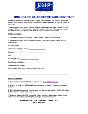 Fillable Online RMS ON-LINE SALES REP SERVICE CONTRACT Fax Email Print ...