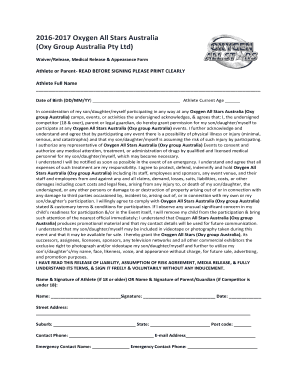 Fillable Online 2016-2017 Oxygen All Stars Australia (Oxy Group ...