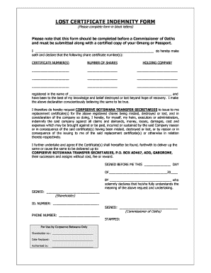 Lost Stock Certificate Indemnity Bond – MFTZTR