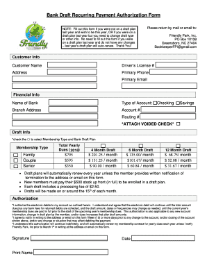 Fillable Online Bank Draft Recurring Payment Authorization Form Fax ...