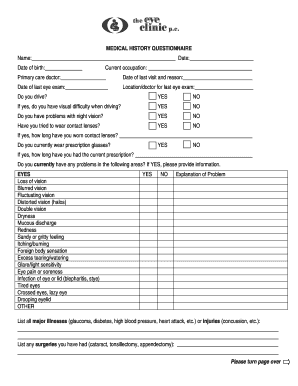 Fillable Online MEDICAL HISTORY QUESTIONNAIRE - Fax Email Print - pdfFiller