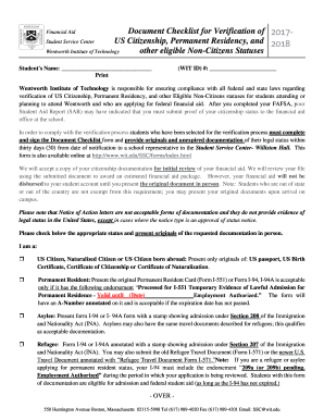 Fillable Online Financial Aid Document Checklist for Verification of ...