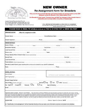 Fillable Online Breeder Reassignment Form to New Owners - Central ...