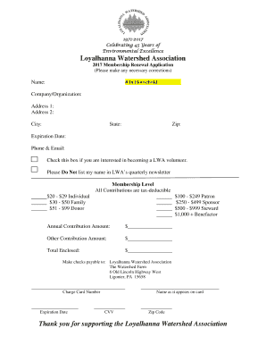 Fillable Online LWA Membership Application/Contribution Form ...