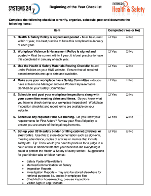 Fillable Online Beginning of the Year Checklist - Fax Email Print ...