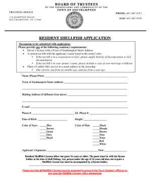 Fillable Online RESIDENT SHELLFISH APPLICATION Fax Email Print - pdfFiller