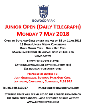Fillable Online JUNIOR OPEN (DAILY TELEGRAPH) Fax Email Print - pdfFiller