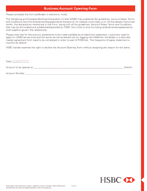 Fillable Online Business Account Opening Form - HSBC Business Fax Email ...