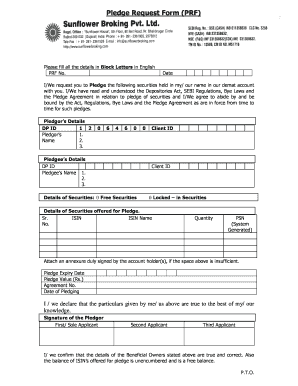 Fillable Online Pledge Request Form (PRF) - Sunflower Broking Fax Email ...
