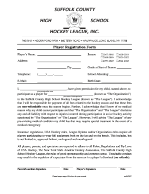 Fillable Online Player Registration Form - West Islip Hockey Club Fax ...