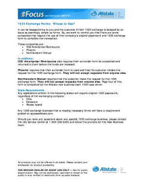 Fillable Online 1035 Exchange Forms: Whose to Use? - Allstate Financial ...