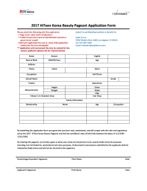 Fillable Online 2017 HiTeen Korea Beauty Pageant Application Form Fax ...