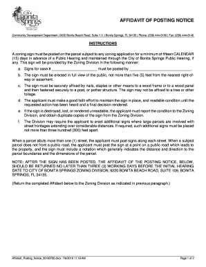 Fillable Online AFFIDAVIT OF POSTING NOTICE - Bonita Springs Fax Email ...