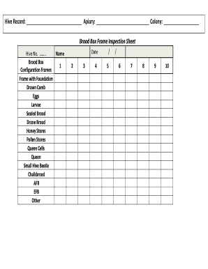 Fillable Online gcabs net Brood Box Frame Inspection Sheet - GCABS Fax ...