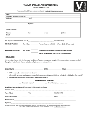 Fillable Online VIADUCT CARPARK: APPLICATION FORM Fax Email Print ...