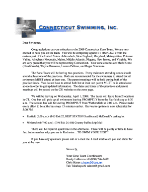 Fillable Online Dear Swimmer, Congratulations on your selection to the ...