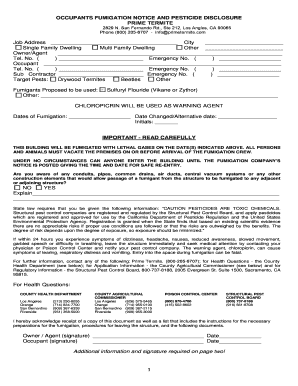 Fillable Online OCCUPANTS FUMIGATION NOTICE AND Fax Email Print - pdfFiller