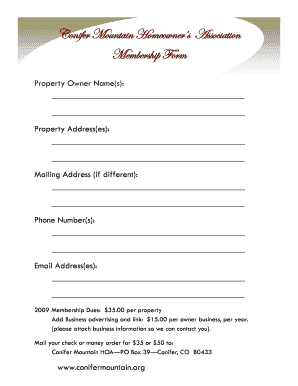 Fillable Online Conifer Mountain Homeowners Association Membership Form ...