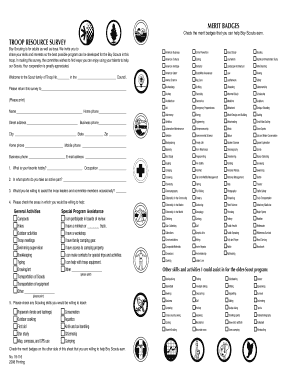 Fillable Online troop resource survey merit badges - Boy Scouts Fax ...