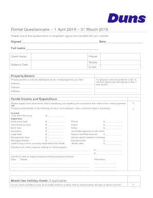 Fillable Online Client Questionnaire Rental - duns.co.nz Fax Email ...