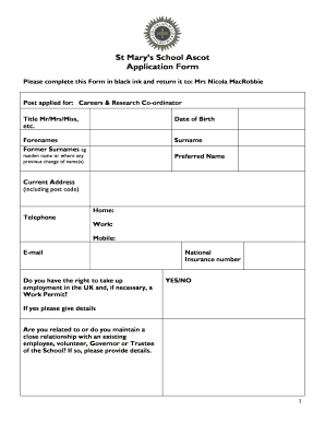 Fillable Online St Mary's School Ascot Application Form Fax Email Print ...