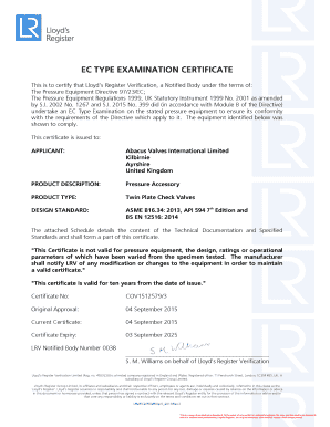 Fillable Online ec type examination certificate - Abacus Valves Fax ...