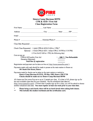 Fillable Online CPR Class Registration Form - sistersfire.com Fax Email ...