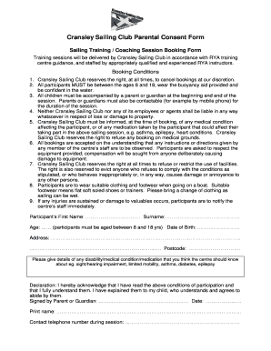 Fillable Online Cransley Sailing Club Parental Consent Form Fax Email Print - pdfFiller