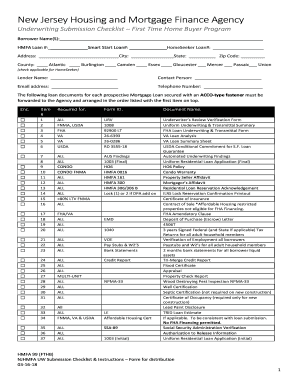 Fillable Online Underwriting Submission Checklist First Time Home Buyer ...