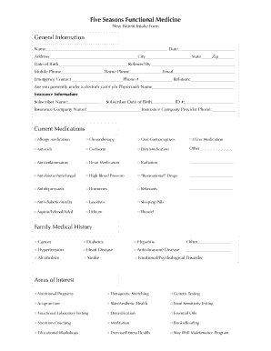 Fillable Online Five Seasons Intake Form - Five Seasons Functional Medicine Fax Email Print ...