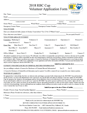 Fillable Online 2018 RBC Cup Volunteer Application Form Fax Email Print ...