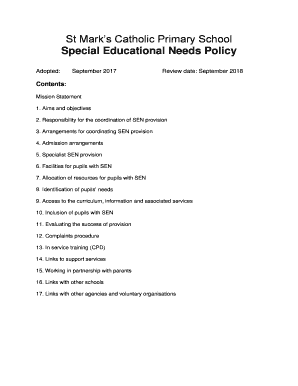 Fillable Online stmarkshalewood org SEN Policy - St. Mark's Catholic ...