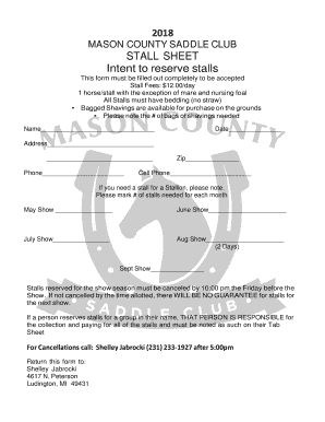 Fillable Online 2018 STALL SHEET Intent to reserve stalls - Mason ...