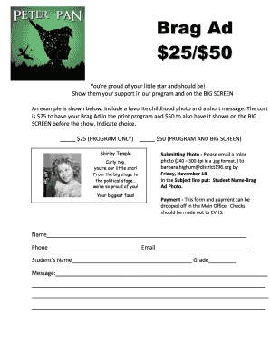 Fillable Online Brag Ad $25/$50 Fax Email Print - pdfFiller