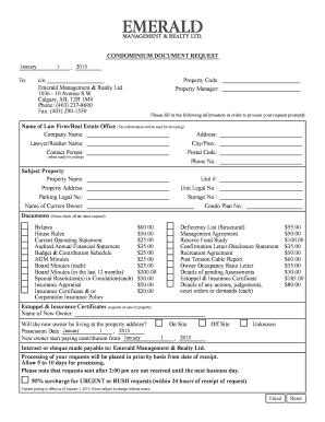 Fillable Online CONDOMINIUM DOCUMENT REQUEST - Emerald Fax Email Print - pdfFiller