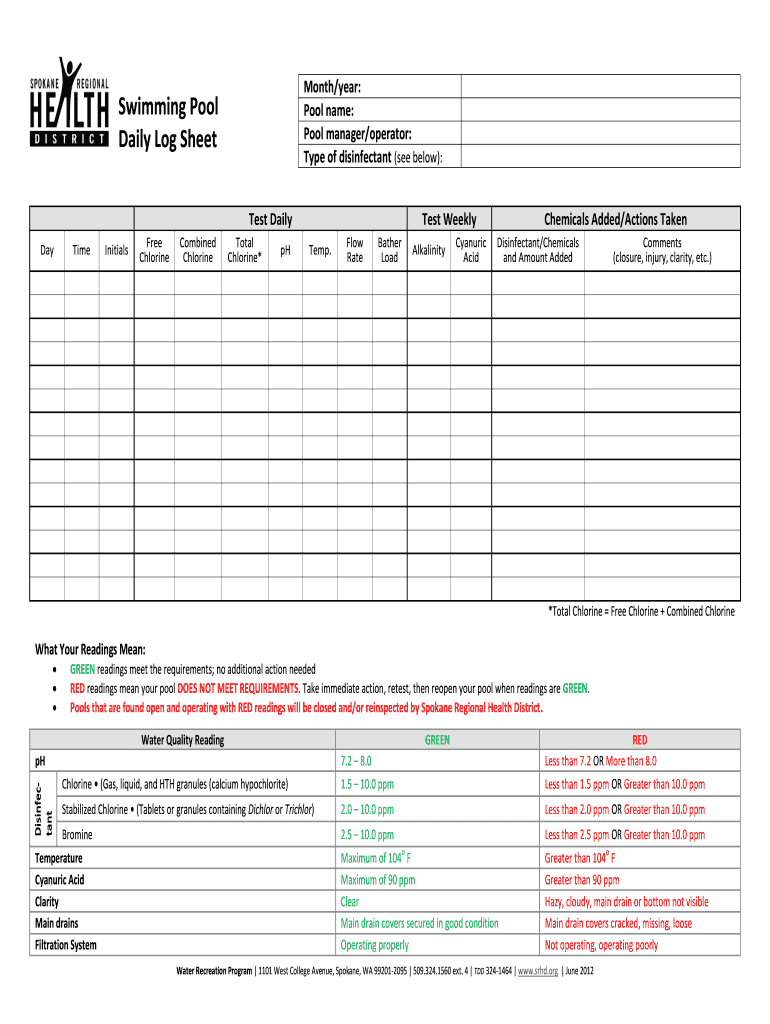 Fillable Online SWIMMING POOL WATER CHEMISTRY FACT SHEET Fax Email ...