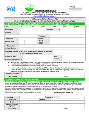 Fillable Online membership form - Chiltern Harriers Fax Email Print ...