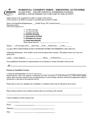 Fillable Online parental consent formshooting activities - 28th Croydon ...