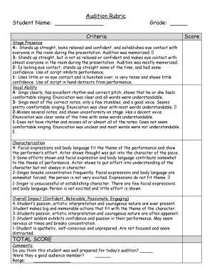 Fillable Online Audition Rubric - Trailside Middle School PTA Fax Email ...
