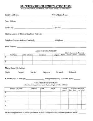 Fillable Online ST. PETER CHI/RCH REGISTRATION FORM Single Engaged ...