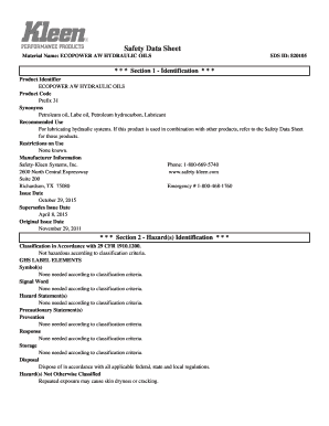 Fillable Online Material Name: ECOPOWER AW HYDRAULIC OILS Fax Email ...
