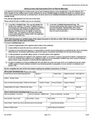 Fillable Online Application for Certified Copy of Death Record ...